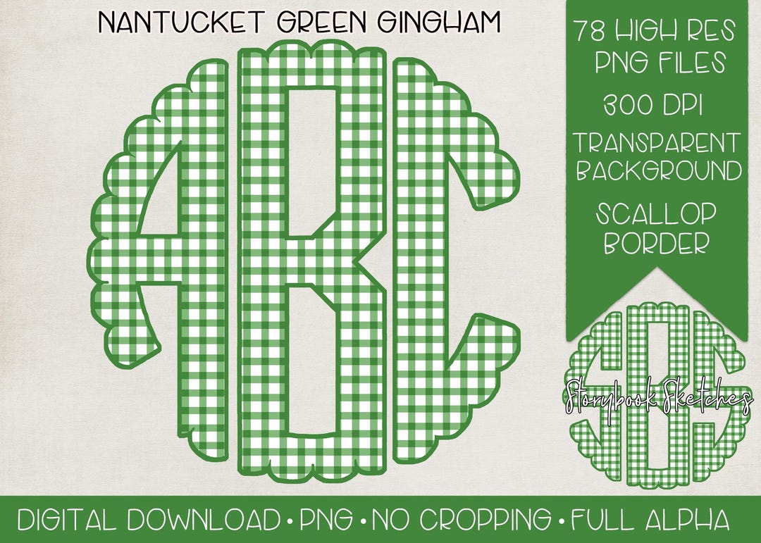 Nantucket Green Gingham Monogram PNG | Digital Download | Preppy Green ...
