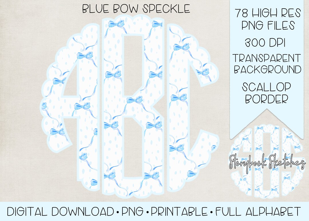 Blue Bow Monogram PNG | Digital Download | Full Alphabet Included ...