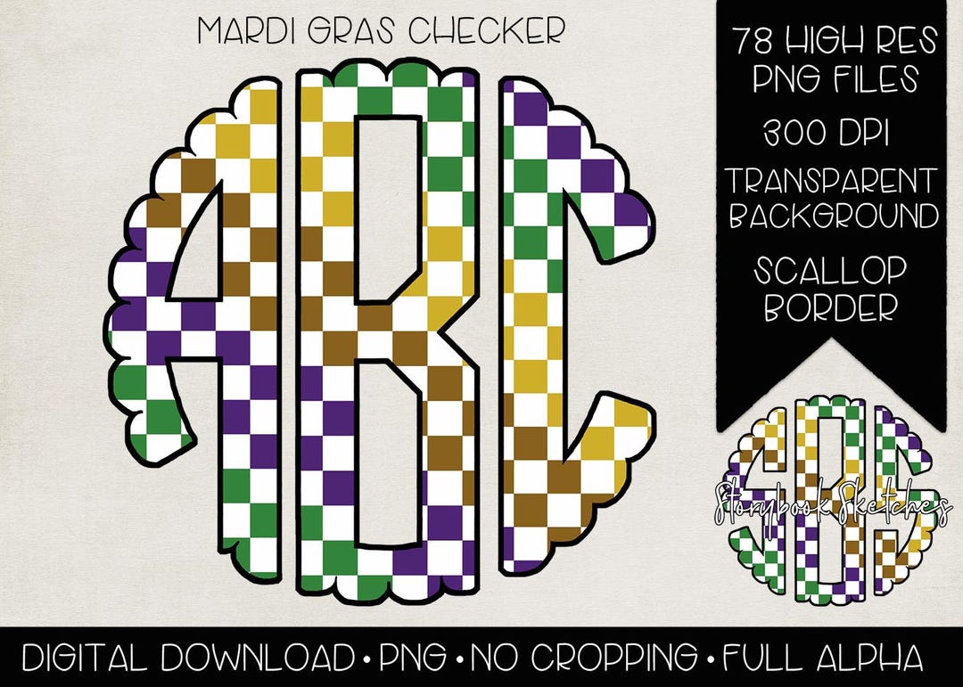 Mardi Gras Checker Monogram PNG | Digital Download | Mardi Gras Scallop ...