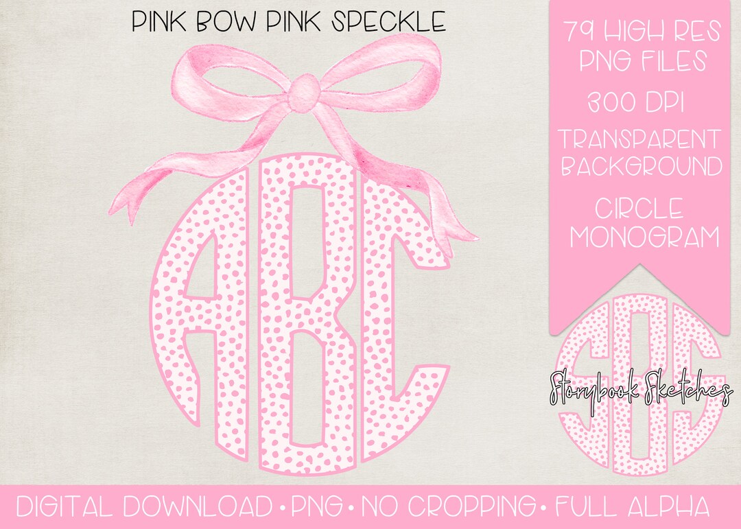 Pink Bow Monogram PNG | Digital Download | Pink Speckle Monogram PNG ...