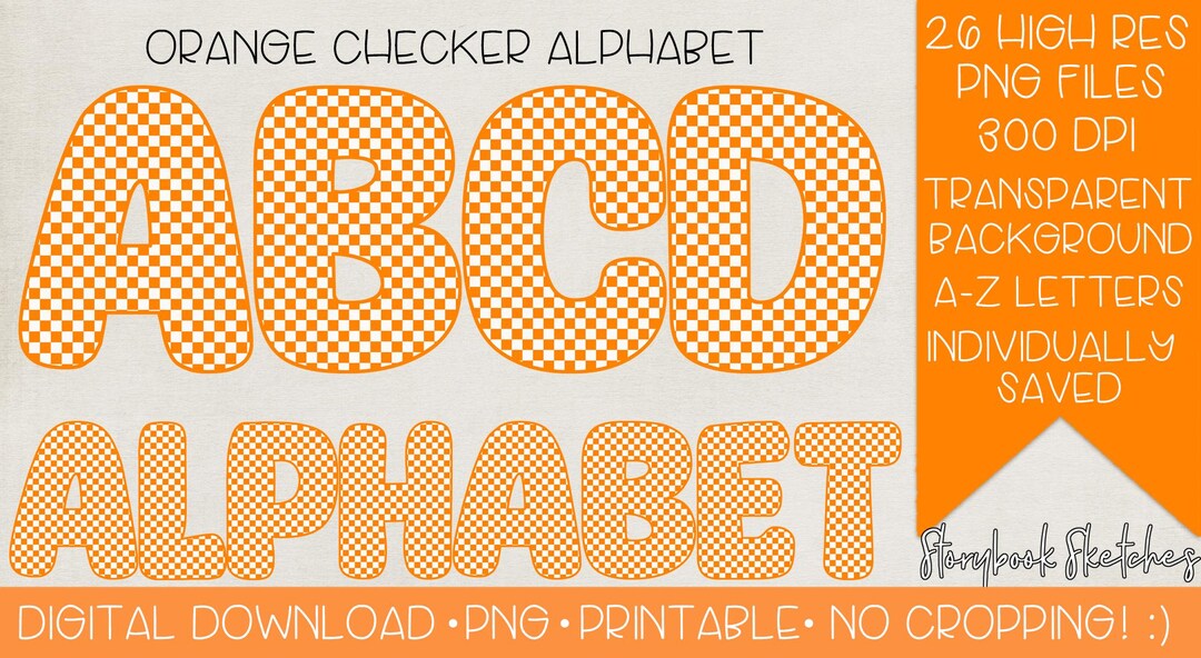 Orange Checker Alphabet PNG | Digital Download | Orange Check Alpha PNG ...