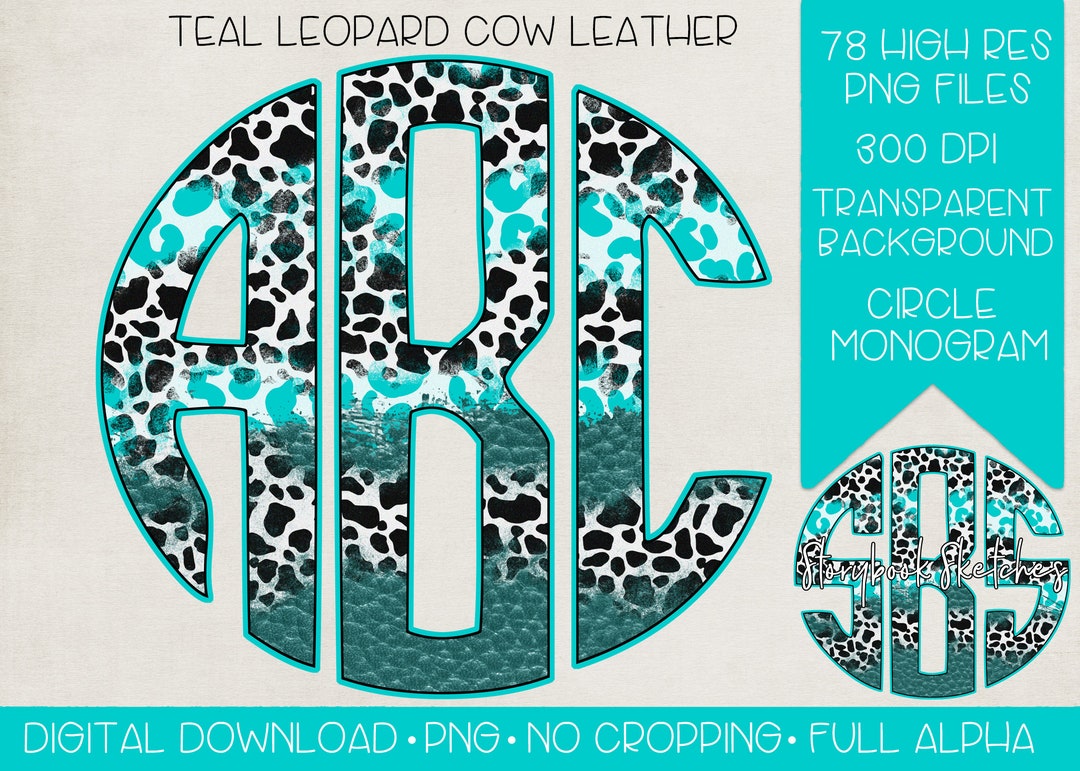 Teal Leopard Cow Print Monogram PNG | Digital Download | Turquoise ...