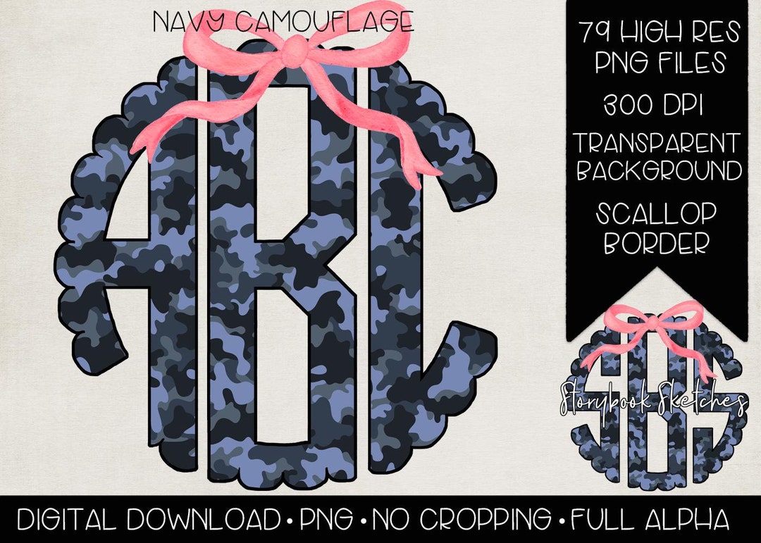 Navy Camouflage Monogram With Bow PNG | Digital Download | Navy Camo ...