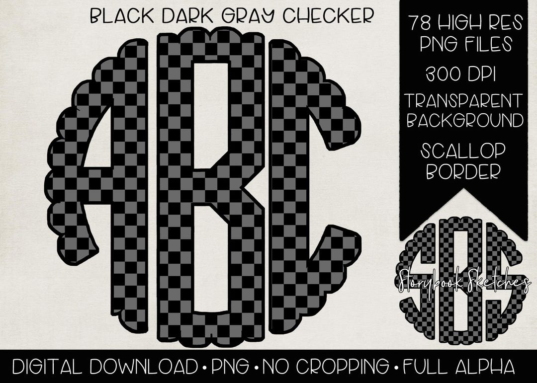 Black Dark Gray Checker Monogram PNG | Digital Download | Black Gray ...