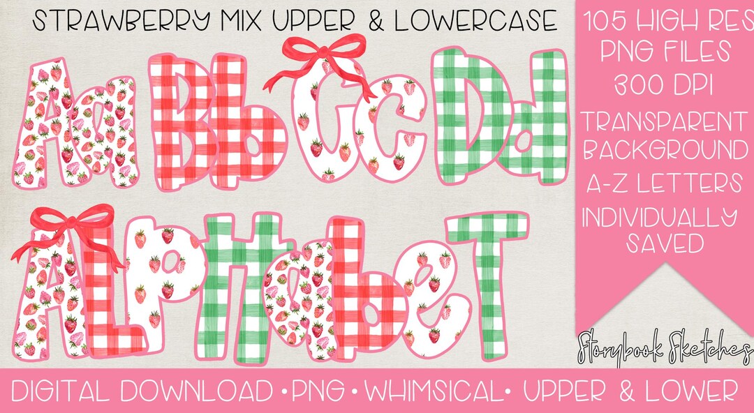 Strawberry Mix Alphabet Pack PNG | Digital Download | Strawberry ...