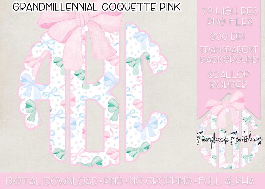 Pink Grandmillennial Coquette Monogram PNG | Digital Download | Pink ...