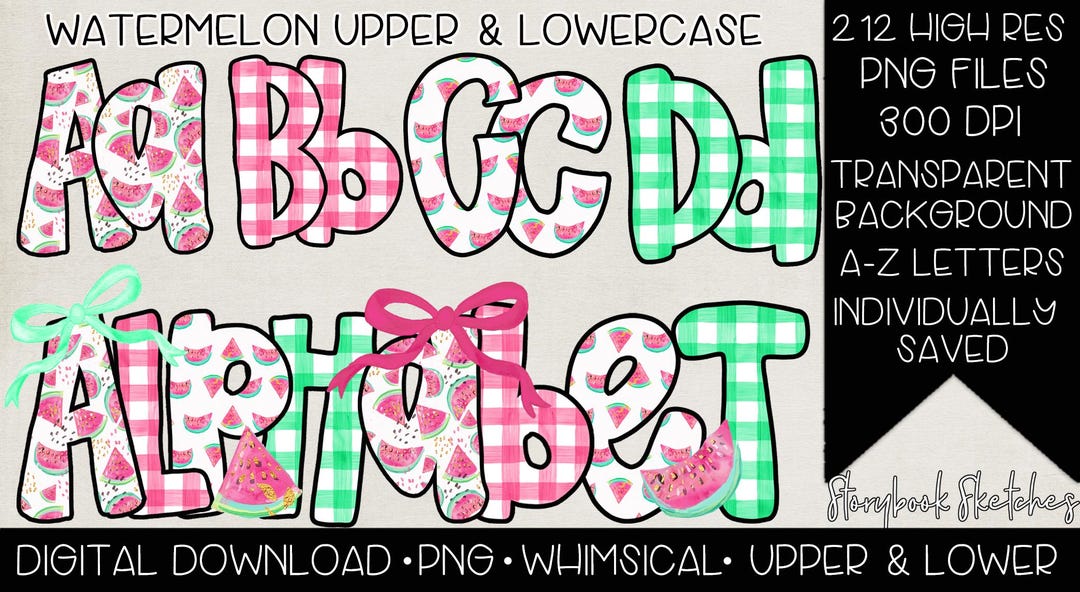 Watermelon Uppercase & Lowercase Alphabet PNG | Digital Download ...