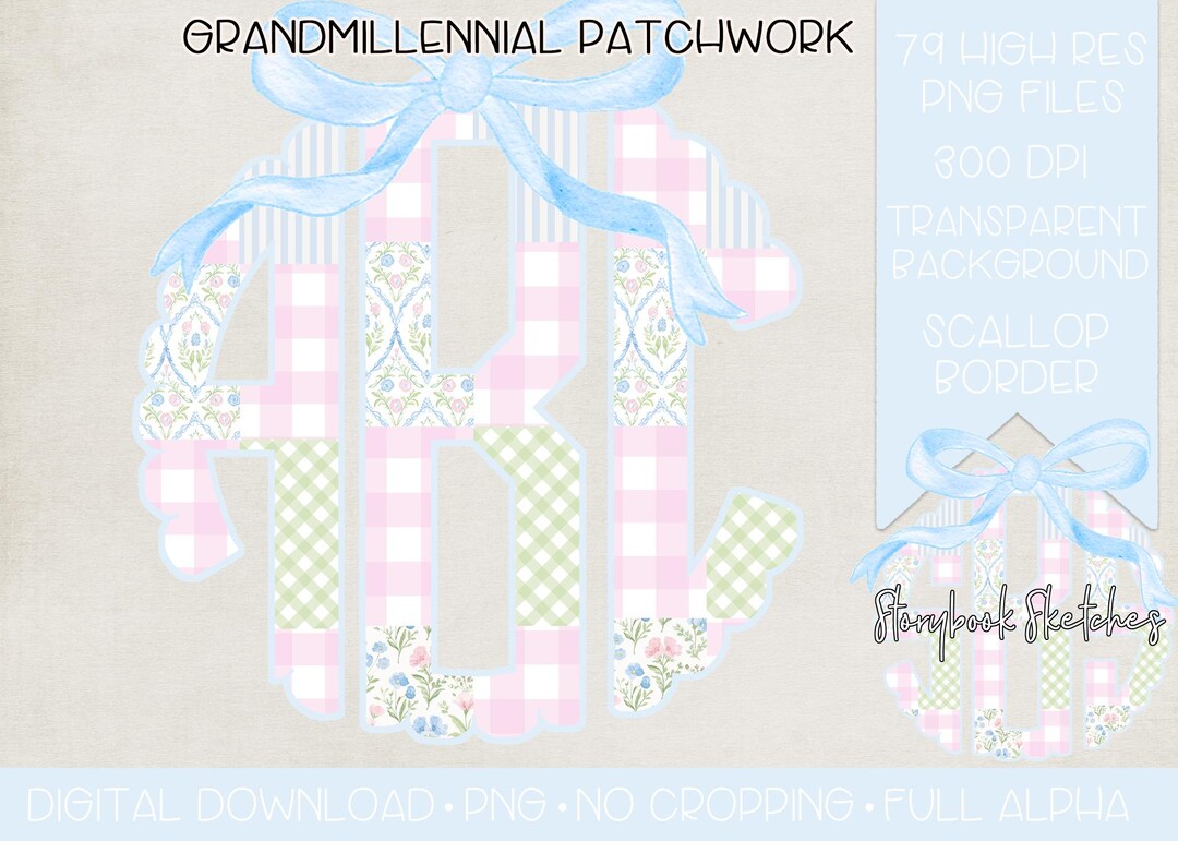 Grandmillennial Patchwork Monogram PNG | Digital Download ...