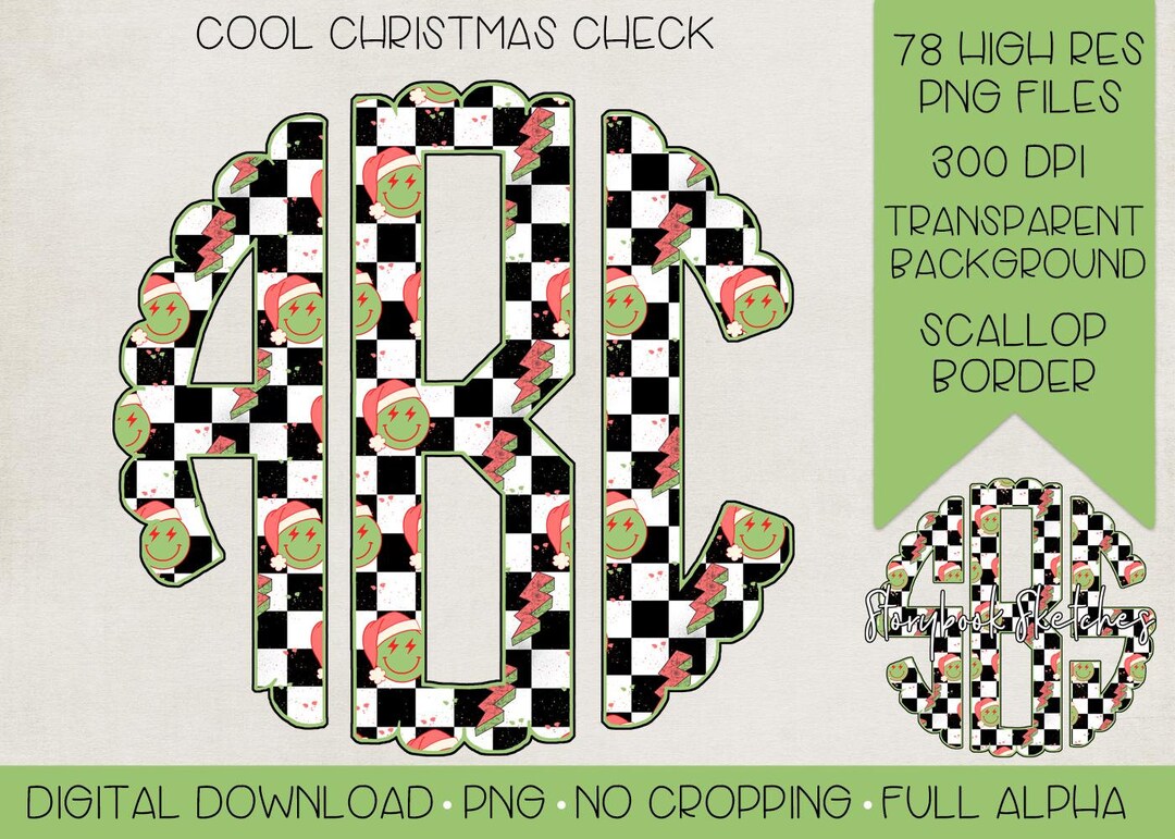 Cool Christmas Checker Monogram PNG | Digital Download | Christmas ...