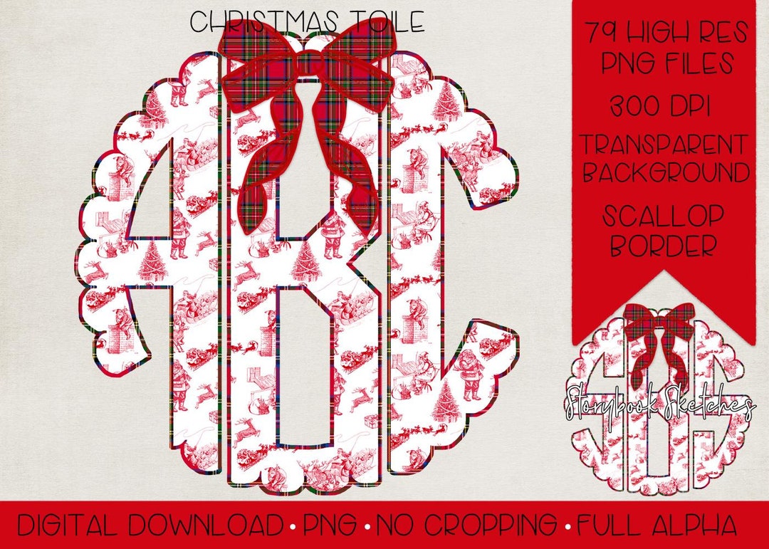 Red Christmas Toile Monogram PNG | Digital Download | Christmas Toile ...