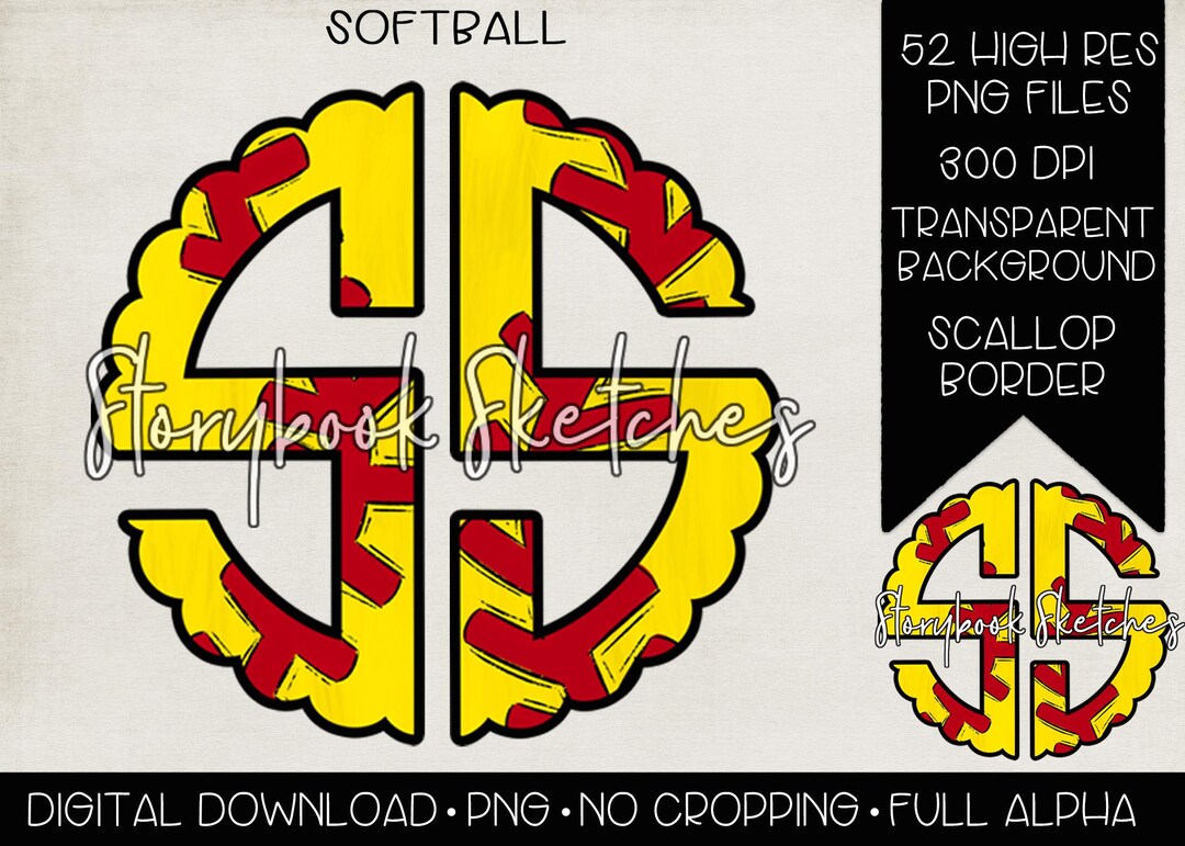 Softball Scallop Monogram PNG | Digital Download | Two Letter Softball ...
