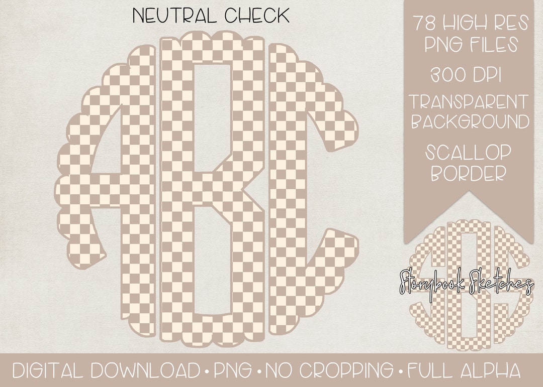 Neutral Check Monogram PNG | Digital Download | Full Alphabet | Beige ...