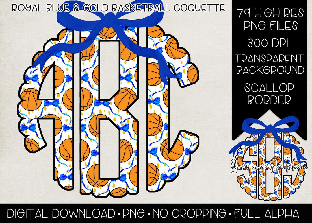 Royal Blue & Gold Basketball Coquette Monogram PNG | Digital Download ...