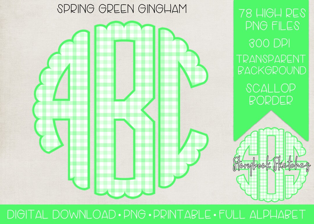 Spring Green Gingham Scallop Monogram Alpha PNG Digital Download Full ...