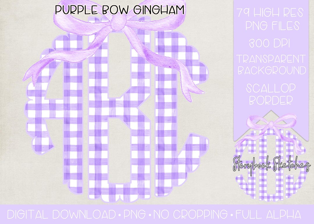 Purple Bow Gingham Monogram PNG | Digital Download | Purple Gingham ...