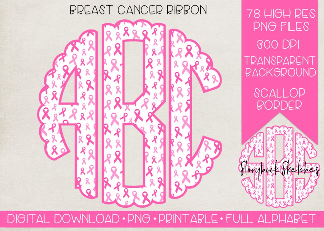 Pink Ribbon Breast Cancer Awareness Scallop Circle Monogram PNG Digital ...