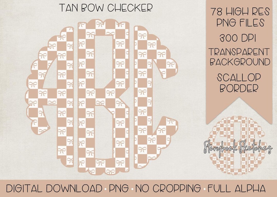 Tan Bow Check Monogram PNG | Digital Download | Neutral Autumn Monogram ...