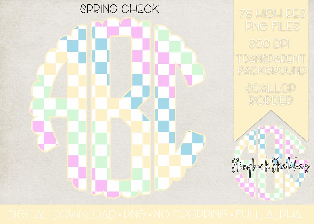 Spring Check Monogram PNG | Digital Download | Pastel Checker Monogram ...