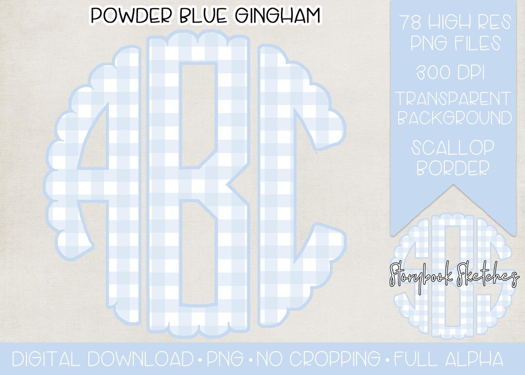 Powder Blue Gingham Monogram PNG | Digital Download | Grandmillennial ...
