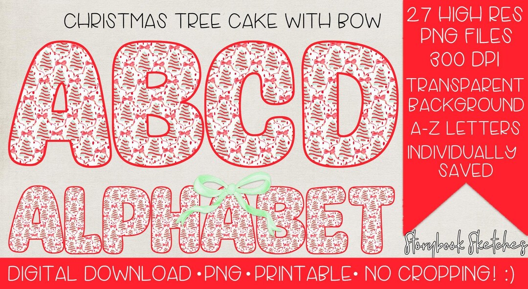 Christmas Tree Cake Bows Alphabet PNG | Digital Download | Christmas ...