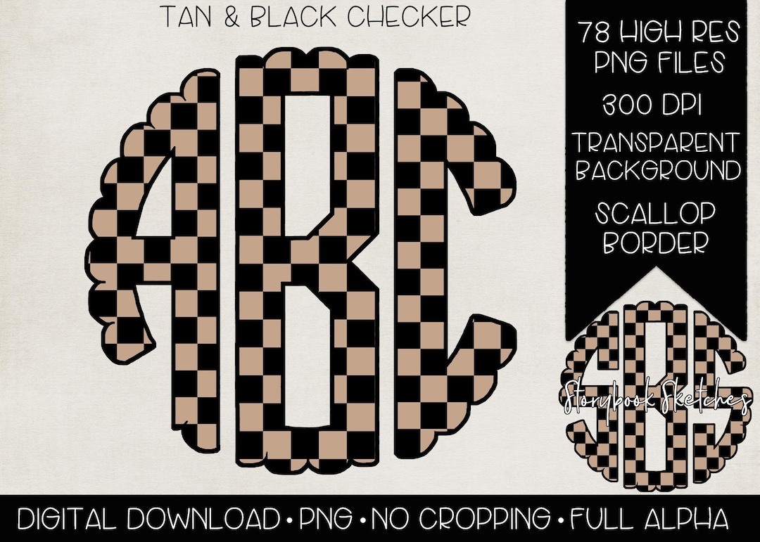 Tan and Black Checker Monogram PNG | Digital Download | Tan Black ...
