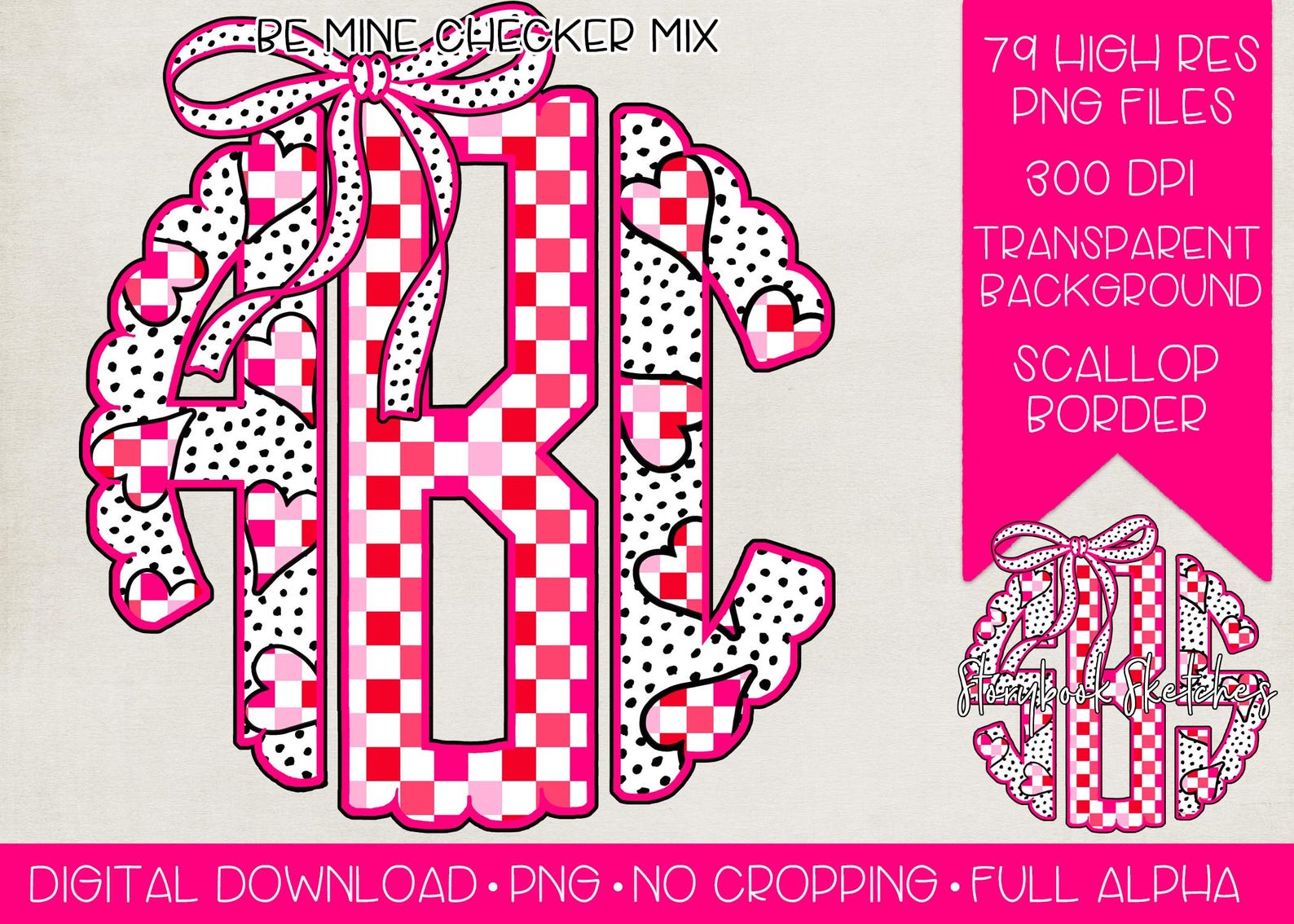 Be Mine Checker Mix Monogram PNG | Digital Download Valentine's Day Bow ...