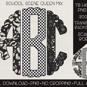 School Scene Queen Mix Monogram PNG Digital Download Full Alpha Back to ...