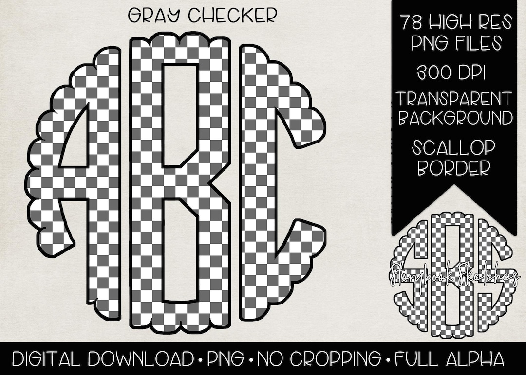 Gray Checker Monogram PNG | Digital Download | Gray Check Monogram PNG ...