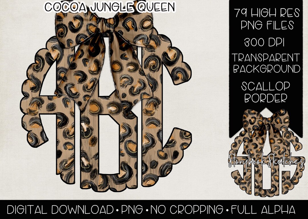 Cocoa Jungle Queen Leopard Bow Monogram PNG | Digital Download ...