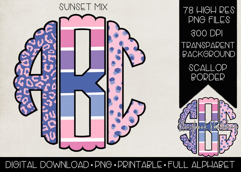 Sunset Monogram Mix PNG Digital Download Full Alphabet - Etsy