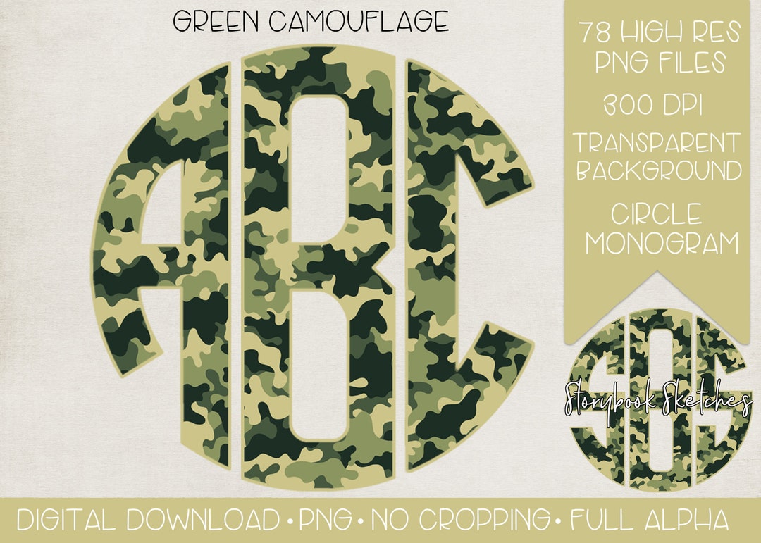 Green Camouflage Circle Monogram PNG Digital Download Full Alpha Green ...