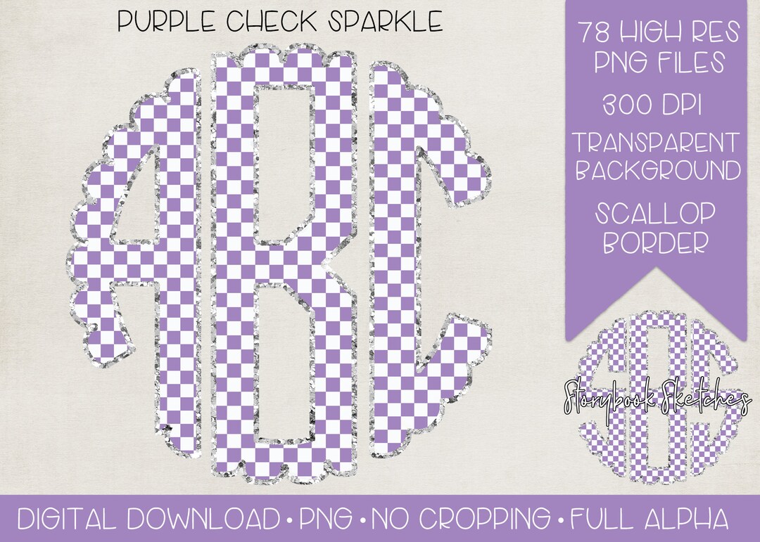 Purple Check Sparkle Border Monogram PNG | Digital Download | Full ...