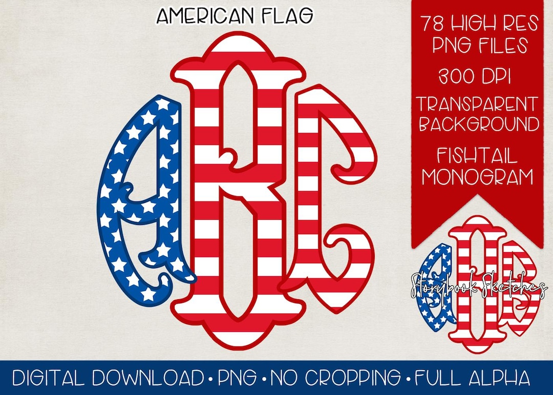 American Flag Fishtail Monogram PNG | Digital Download | Patriotic ...