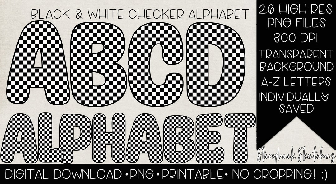 Black and White Checker Alphabet PNG | Digital Download | Full Alphabet ...