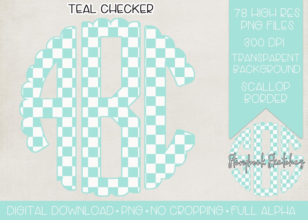 Teal Checker Monogram PNG | Digital Download | Aqua Checker Monogram ...