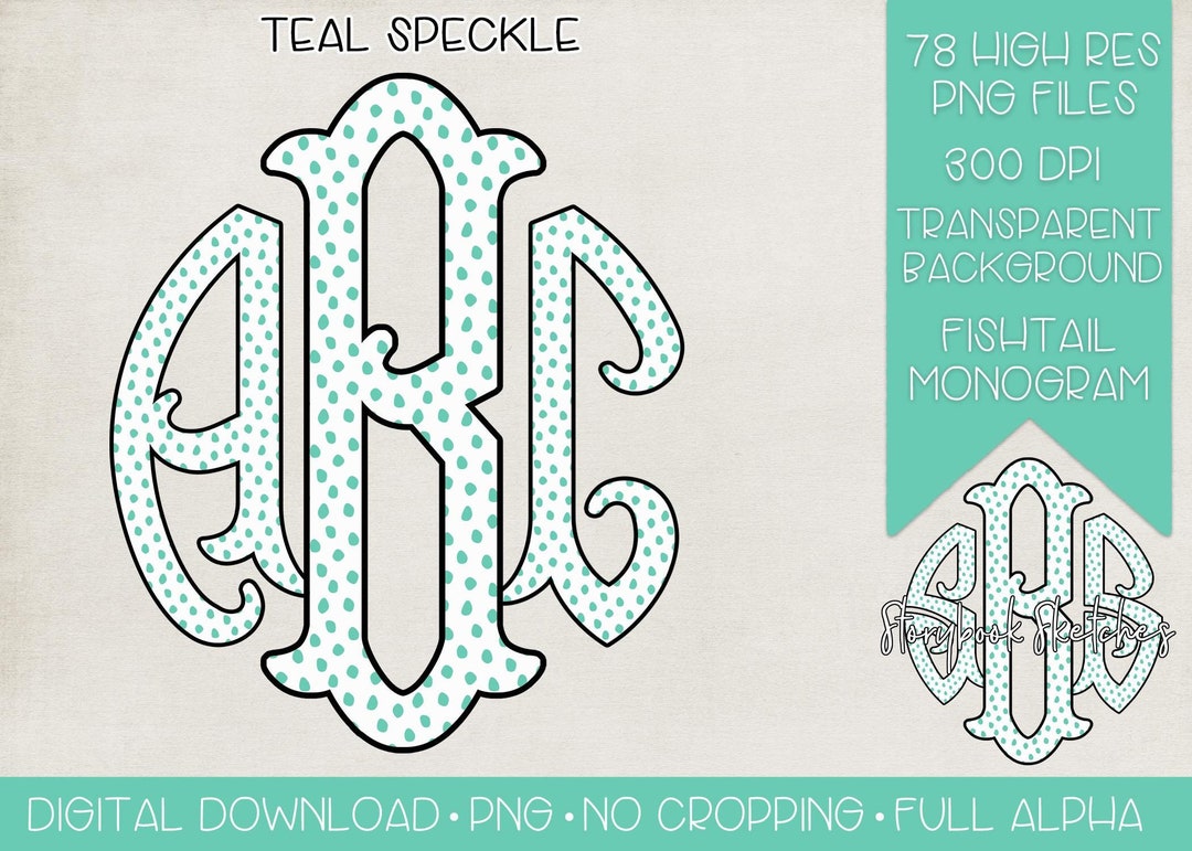 Teal Speckle Monogram PNG | Digital Download | Aqua Speckle Monogram ...