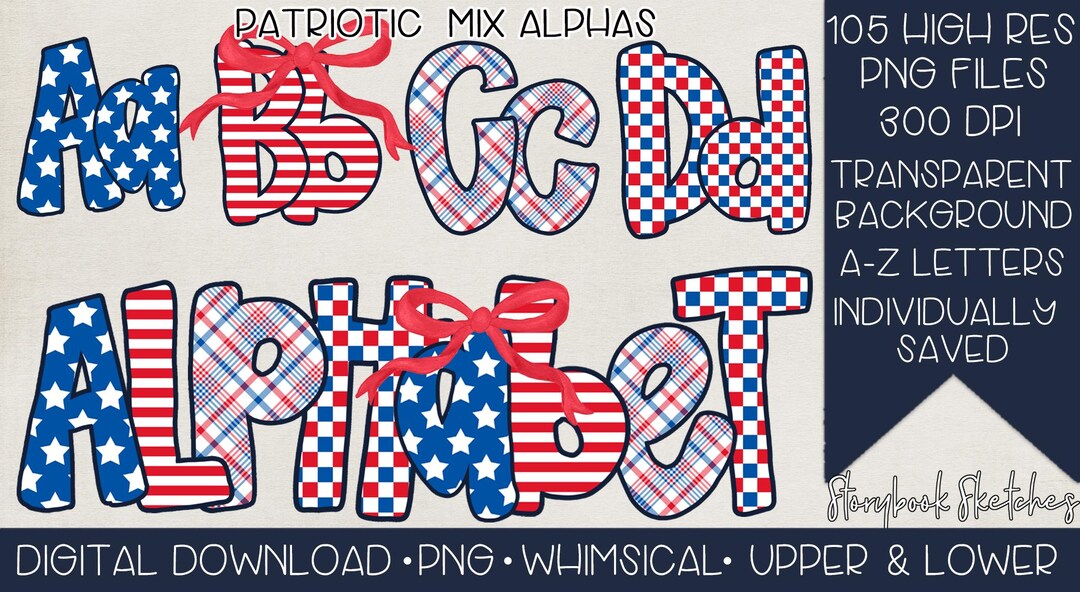 Stars and Stripes Alphabet Pack PNG | Digital Download | Patriotic Mix ...