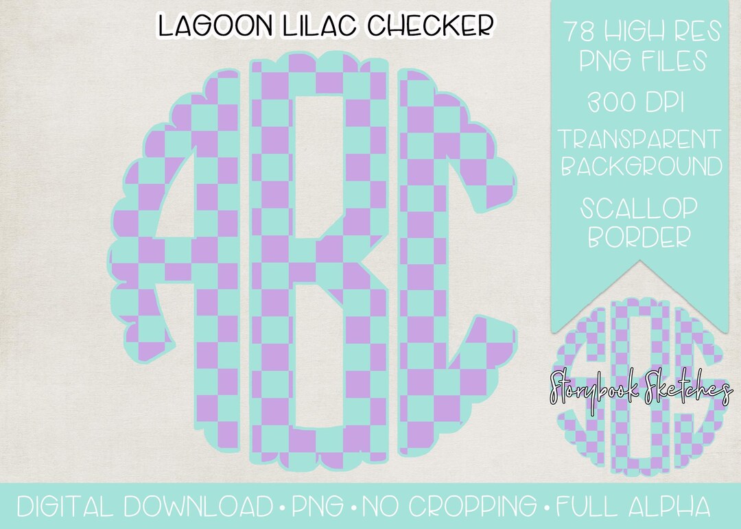 Lagoon Lilac Checker Monogram PNG | Digital Download | Teal Purple ...