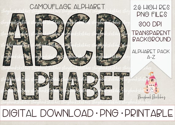 Camouflage Alphabet Pack PNG Digital Download Camo Alpha | Etsy