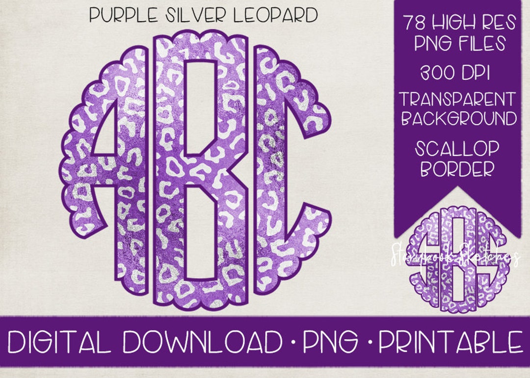 Purple Silver Leopard Monogram PNG Digital Download - Etsy