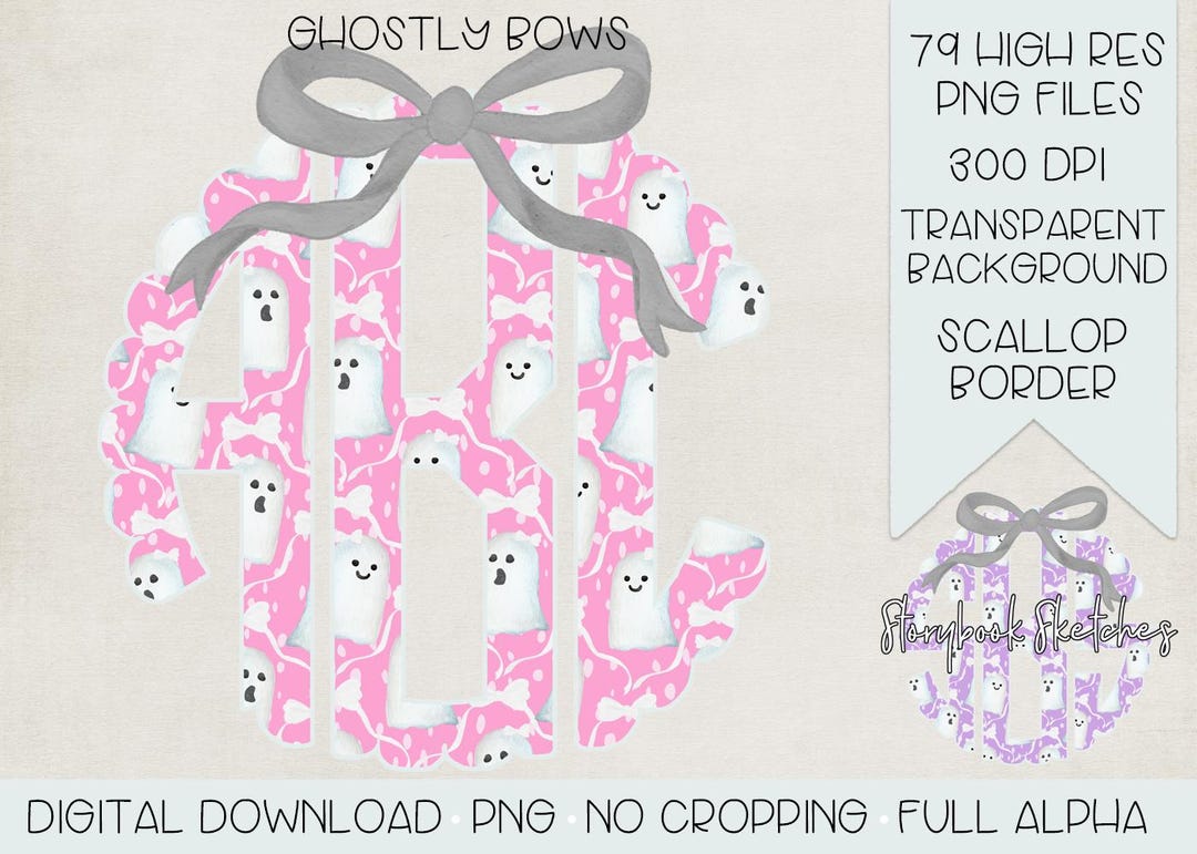 Pink Ghostly Bows Monogram PNG | Digital Download | Pink Halloween ...