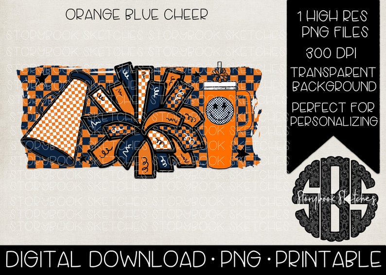 Orange Blue Cheer PNG | Digital Download | Orange and Blue Cheerleading ...