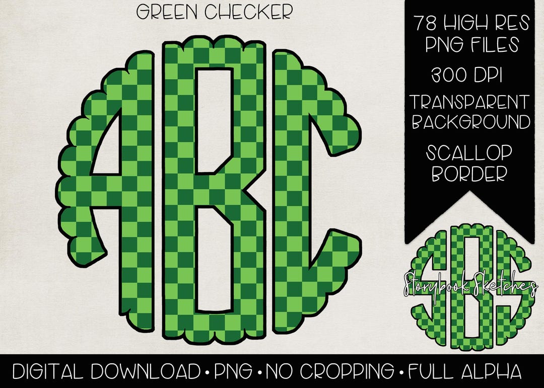 Green Checker Monogram PNG | Digital Download | St Patrick's Day ...