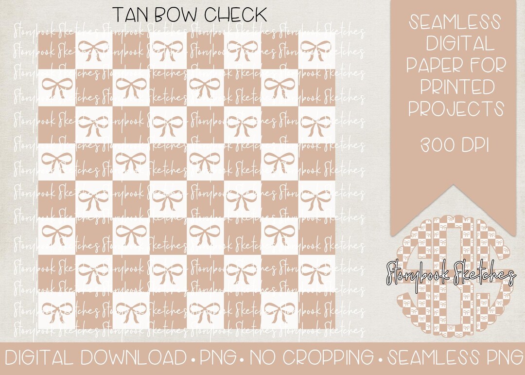 Tan Bow Checker Seamless Digital Paper | Digital Download | Coquette ...