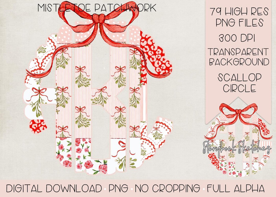 Mistletoe Patchwork Monogram PNG | Digital Download | Christmas ...