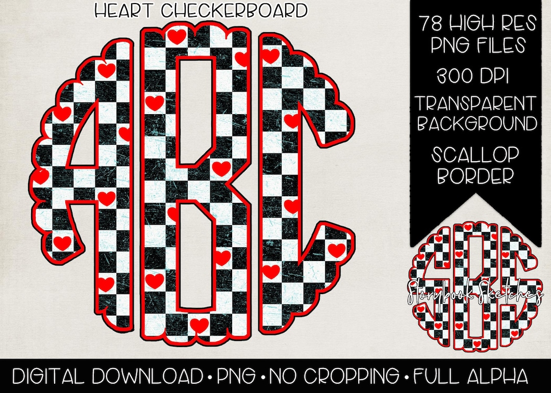 Heart Checkerboard Monogram PNG | Digital Download | Teal Distressed ...