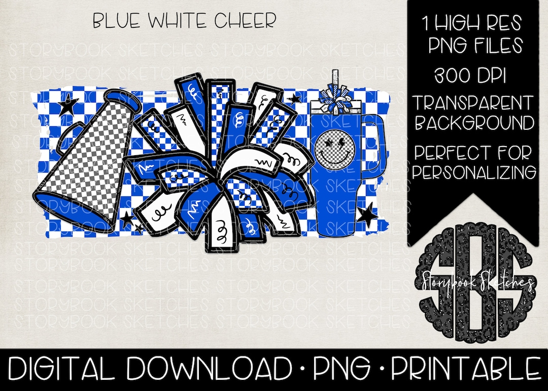 Blue White Cheer PNG | Digital Download | Blue Cheerleading PNG | Blue ...