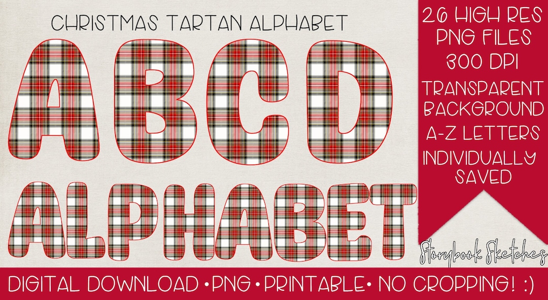 Christmas Tartan Alphabet PNG Set | Digital Download | Holiday Plaid ...