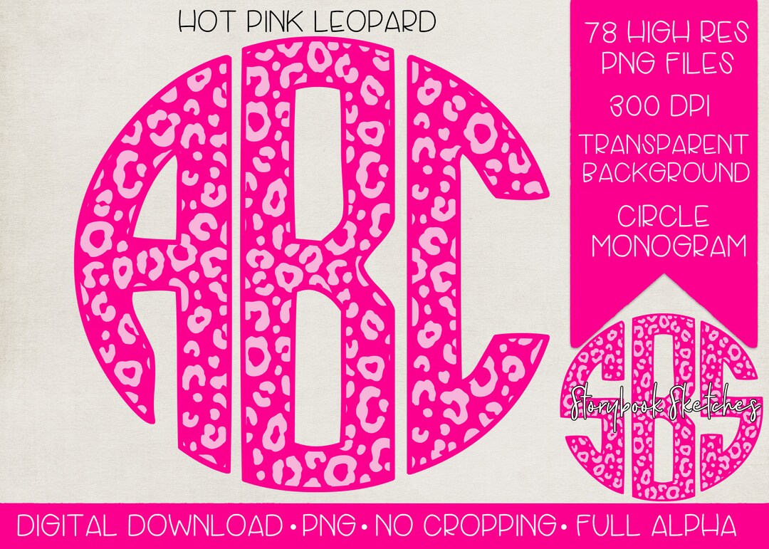 Hot Pink Leopard Circle Monogram PNG | Digital Download | Hot Pink ...
