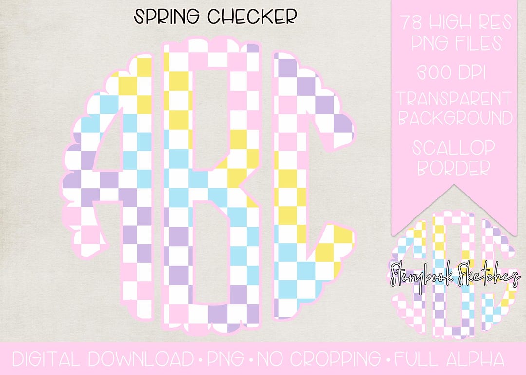 Spring Checker Monogram PNG | Digital Download | Pastel Checker ...